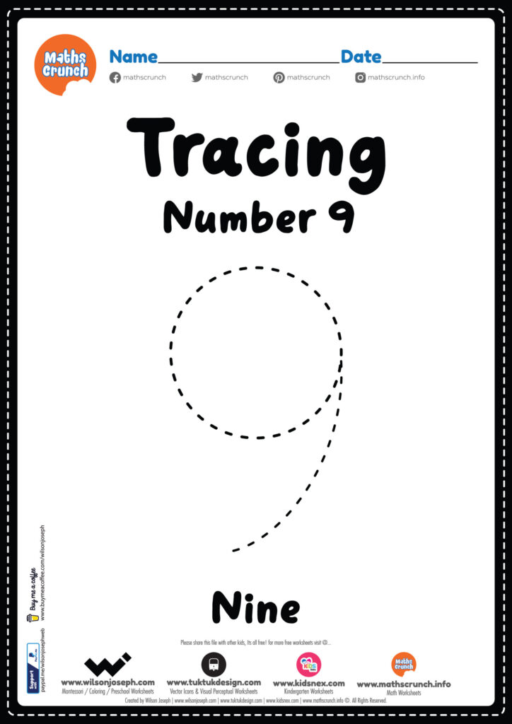 Tracing Number 9 - Dot to Dot Name Tracing Website